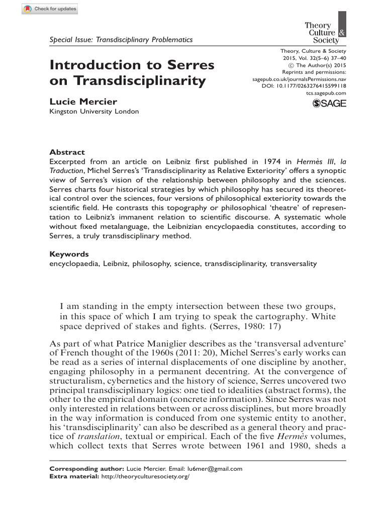 Mercier 2015 Introduction To Serres On Transdisciplinarity | PDF | Gottfried Wilhelm Leibniz ...