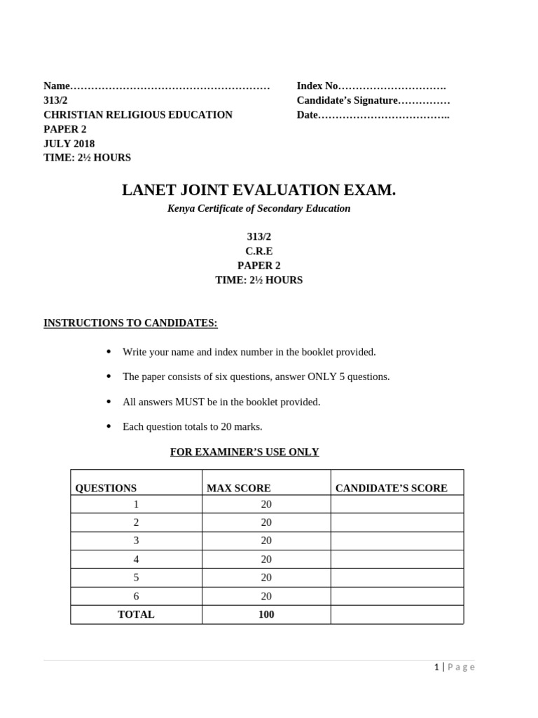 CRE LANET EVALUATION EXAM C.R.E pp2 | PDF | Jesus | Abrahamic Religions