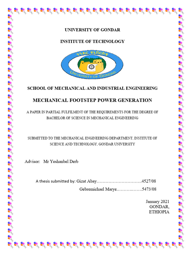 University of Gondar Institute of Technology: Mechanical Footstep Power ...