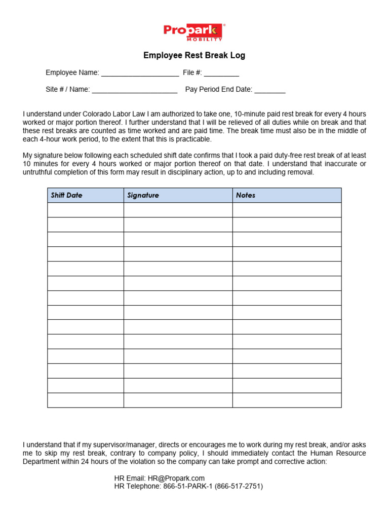 Hussein Nayla Rest Break Log | PDF