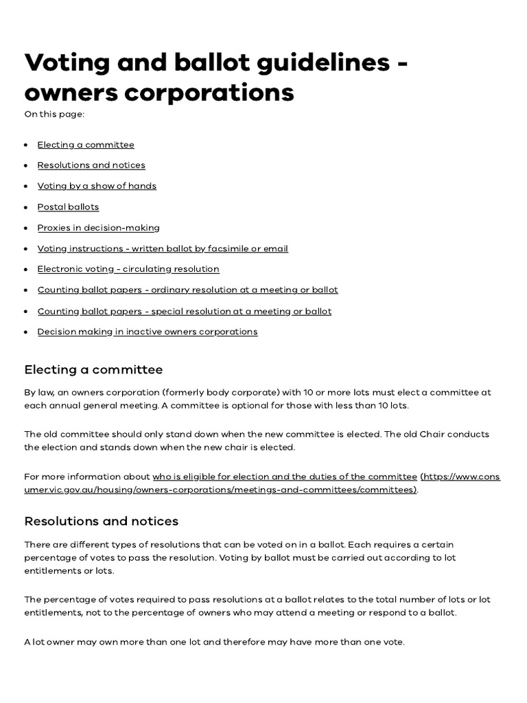 Voting and Ballot Guidelines - Owners Corporations - Consumer Affairs ...