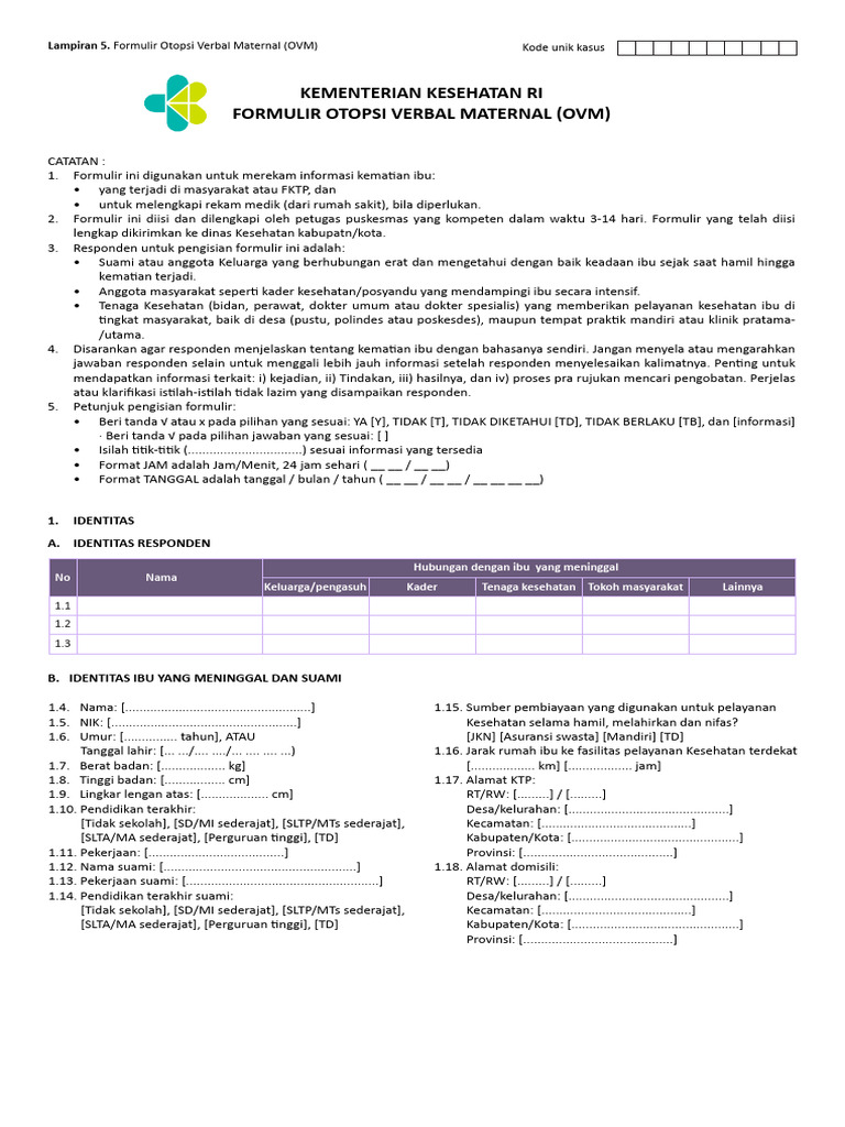 Form Otopsi Verbal Maternal OVM | PDF