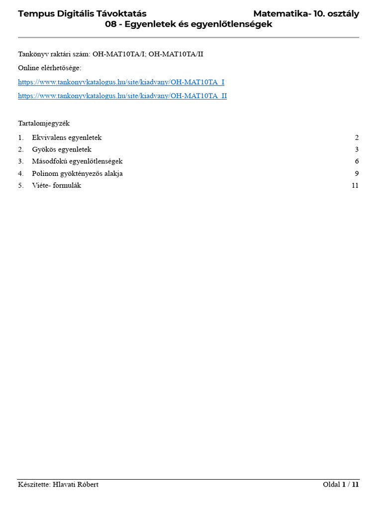 10o - 08-Egyenletek És Egyenlőtlenségek | PDF