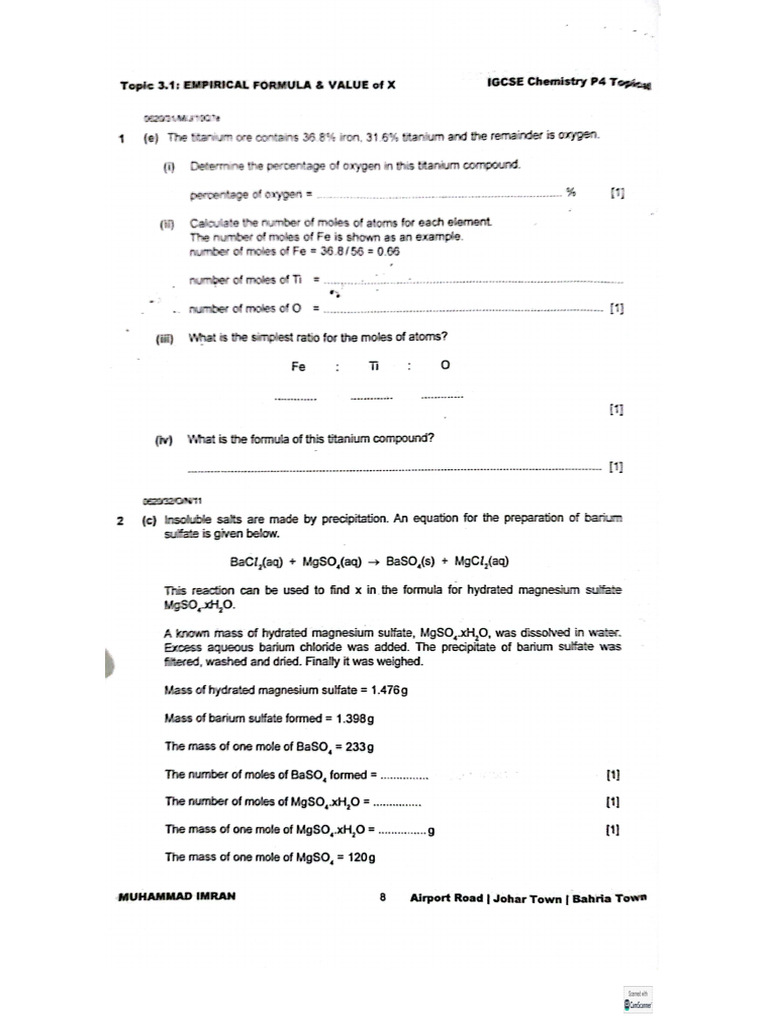 Chemistry Past Papers (P4) CHP 5 With Mark Scheme IGCSE | PDF