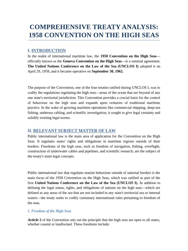 Comprehensive Treaty Analysis 1958 Convention On High Seas | PDF ...