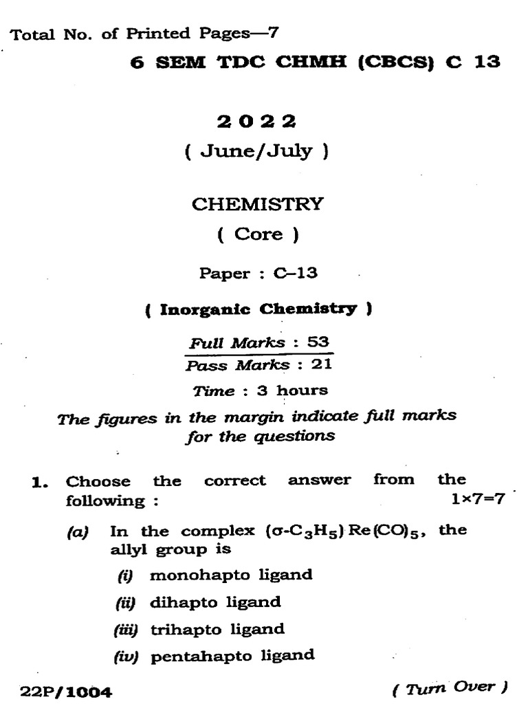 BSc. 6TH SEM CHEMISTRY 2022 (MAJOR) | PDF