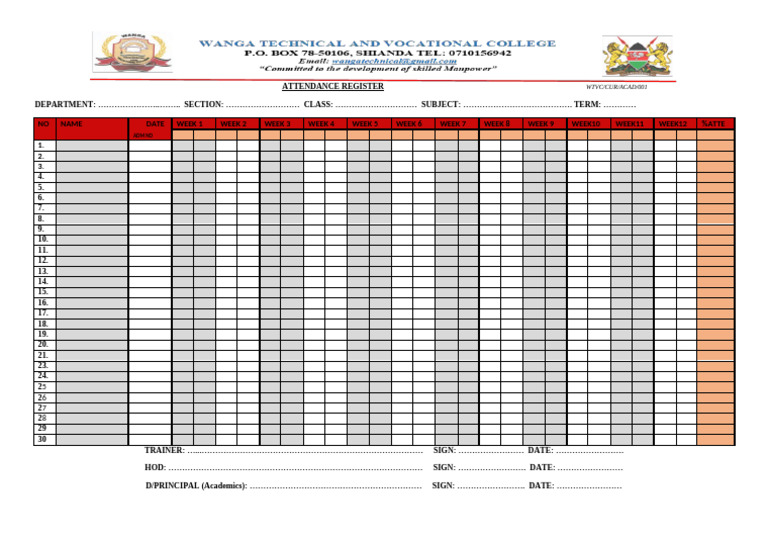 Class Attendance Register-Wtvc-2023 | PDF