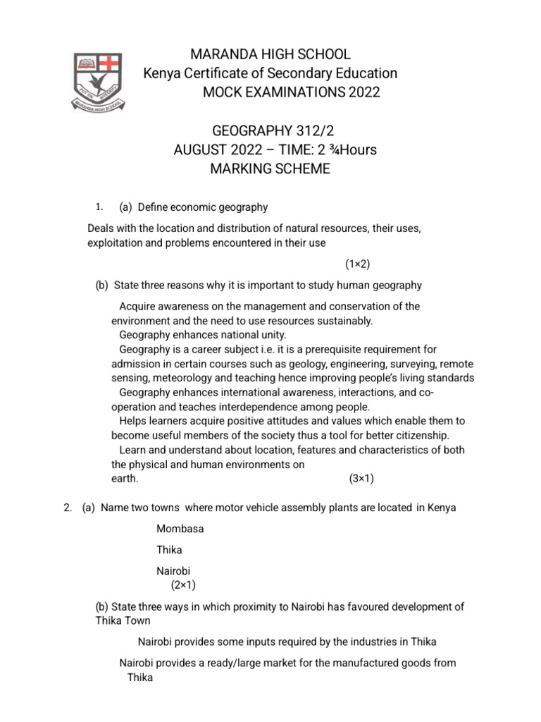 Geography P2 MS Maranda High School Mock 2022 | PDF | Mining | Dairy Farming