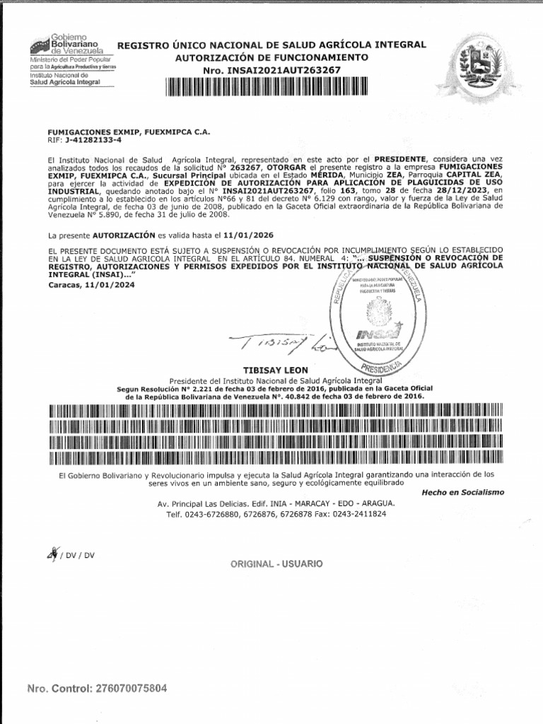 3. Expedicion para Autorizacion INSAI | PDF