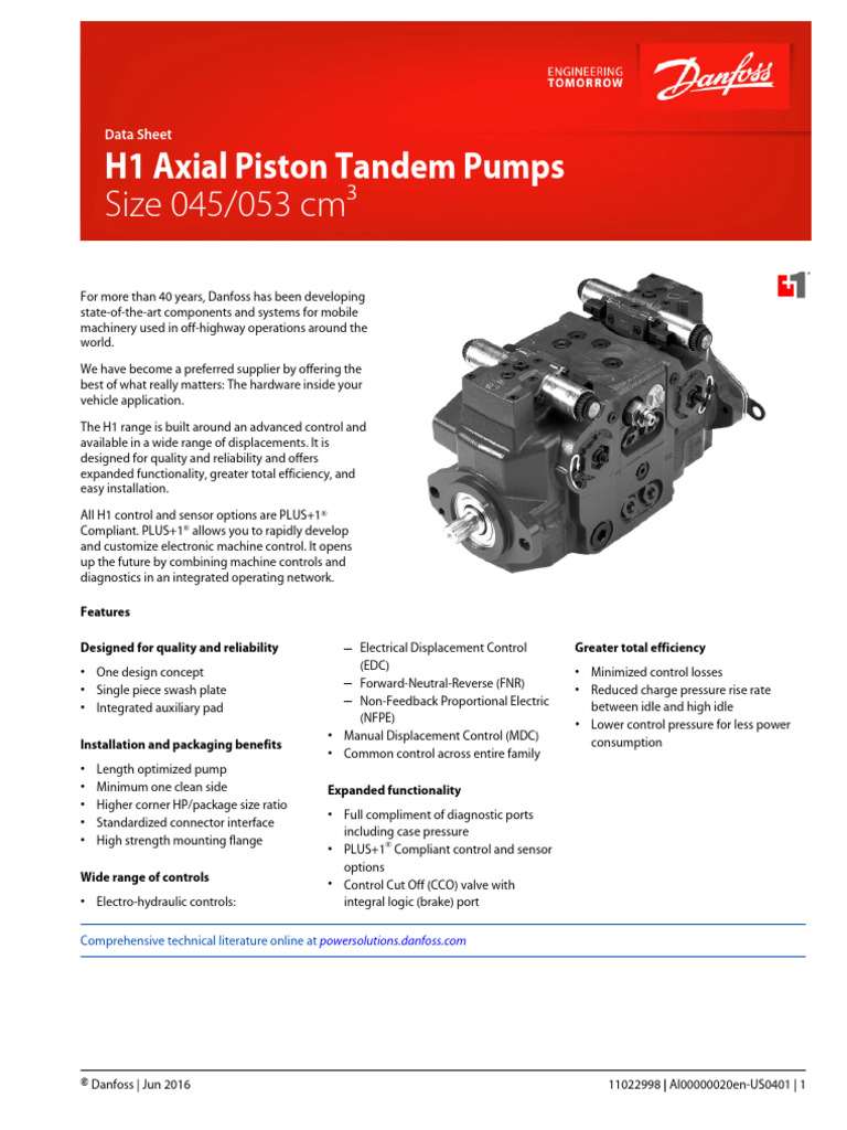 H1 Axial Piston Tandem Pumps Size 045/053 CM | PDF | Pump | Machines