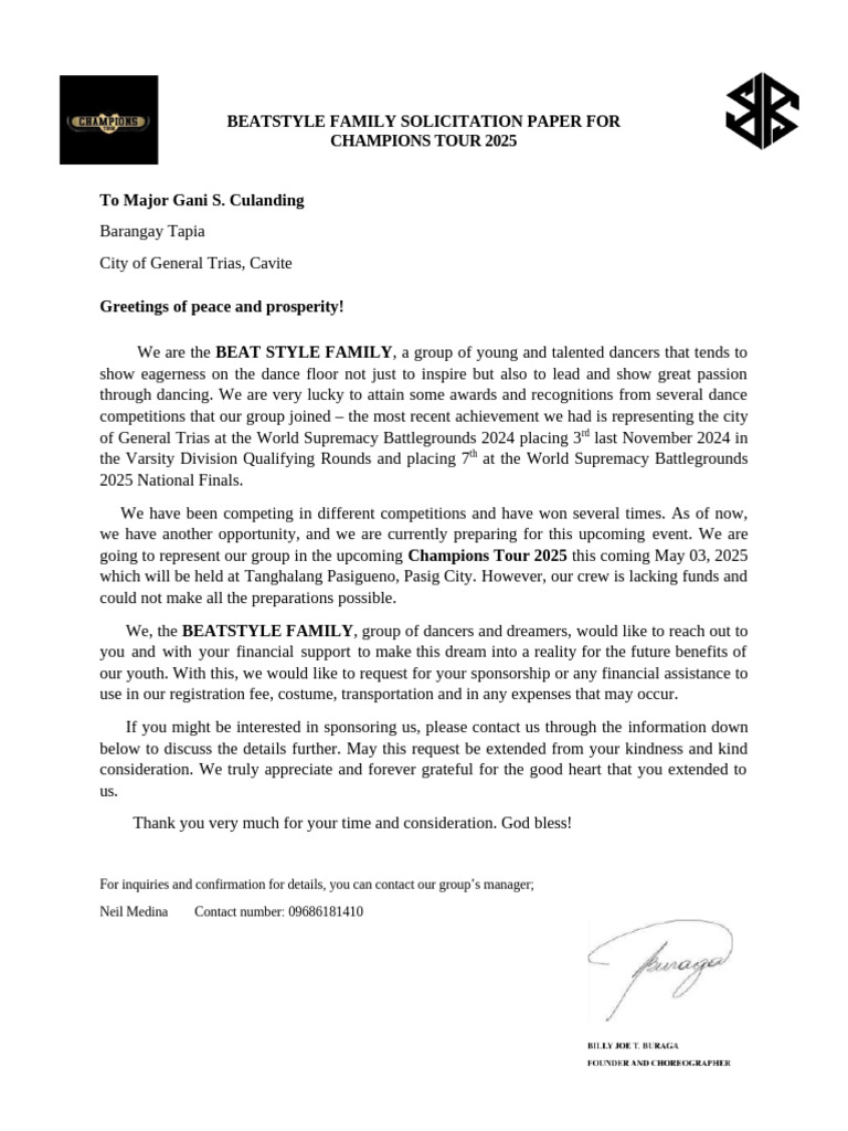 (M.ganiculanding) Bsfchampstou2025 Solicitation Paper | PDF