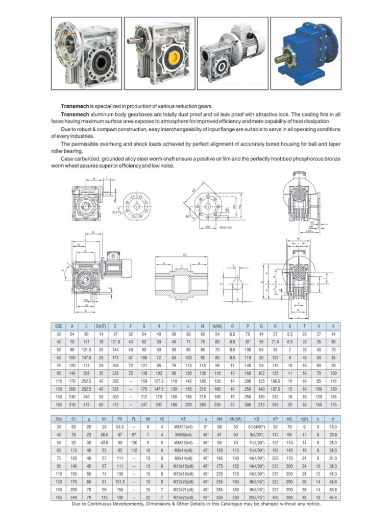 Dimensions For NMRV GEAR BOX | PDF
