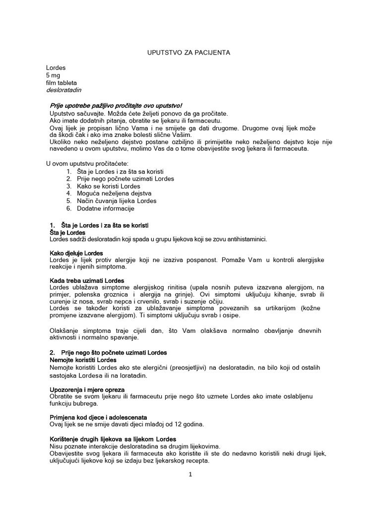 Lordes 5mg 30 Film Tableta Medication Guide | PDF