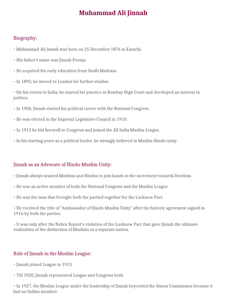 History Notes (Jinnah, Allama Iqbal and Chaudry Rahmat Ali) | PDF ...