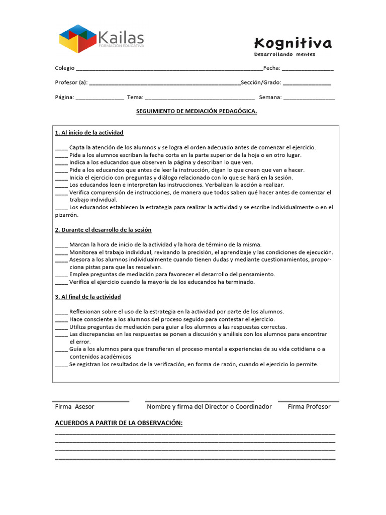 Hoja de Observacion Kognitiva Primaria | PDF | Cognición | Aprendizaje