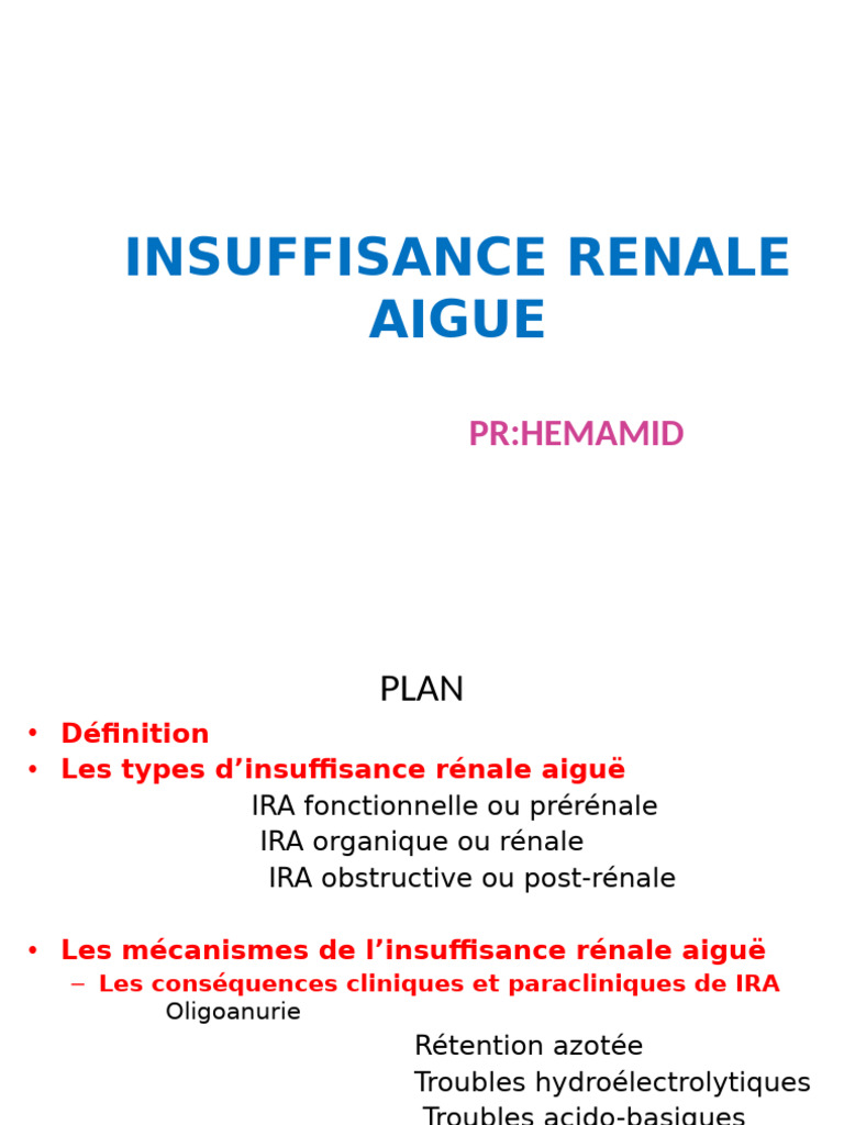 Insuffisance Rénale Aiguë : Types et Causes | PDF | Rein | Spécialités ...