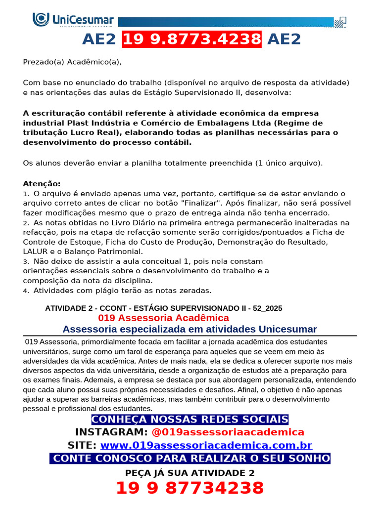 AE2 AE2: Assessoria Especializada em Atividades Unicesumar | PDF