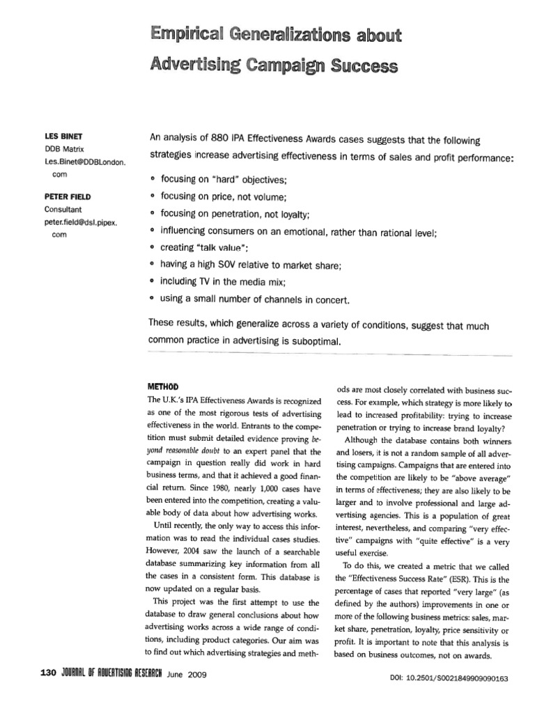 Empirical Generalizations About Advertising Campaign Success 1 | PDF