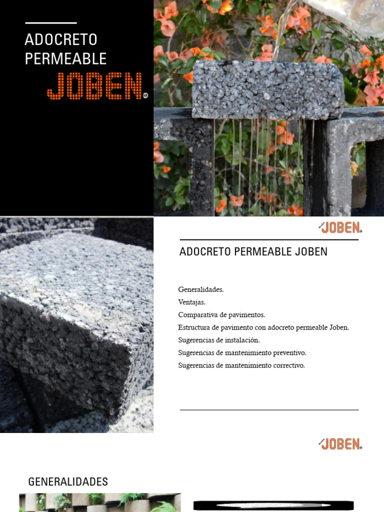 Adocreto Permeable Joben: Ventajas y Uso | PDF | Hormigón
