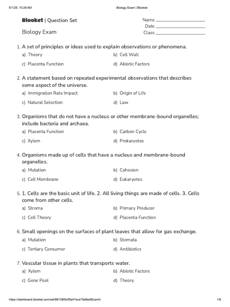 Biology Exam - Blooket | PDF | Cell (Biology) | Biology