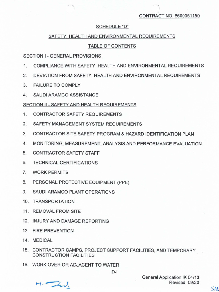 SCHEDULE D - Safety Requirement | PDF | Sanitation | Safety