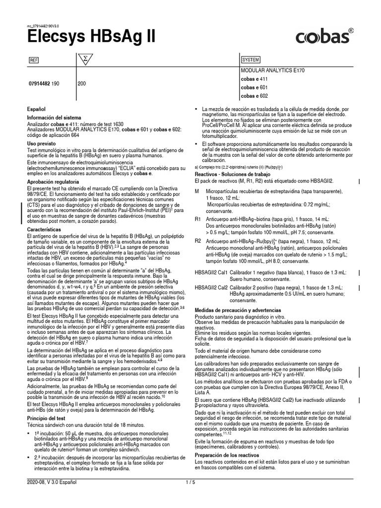 Test Elecsys HBsAg II para Hepatitis B | PDF | Hepatitis B | Inmunología