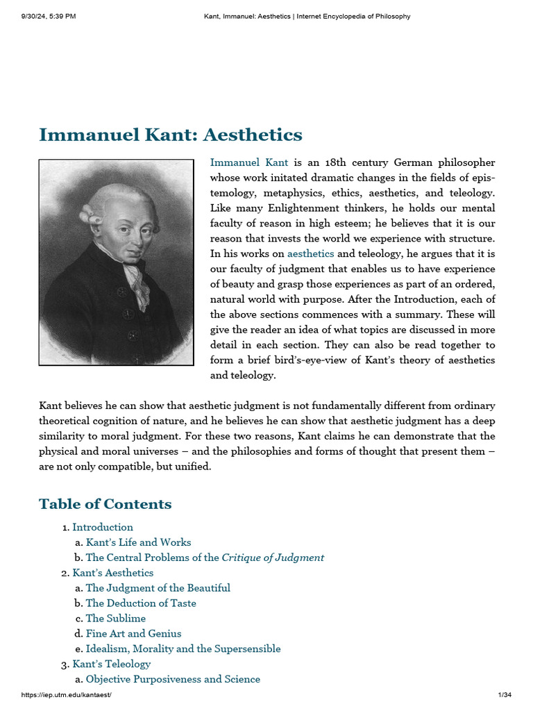 Kant, Immanuel - Aesthetics - Internet Encyclopedia of Philosophy | PDF | Immanuel Kant | Aesthetics