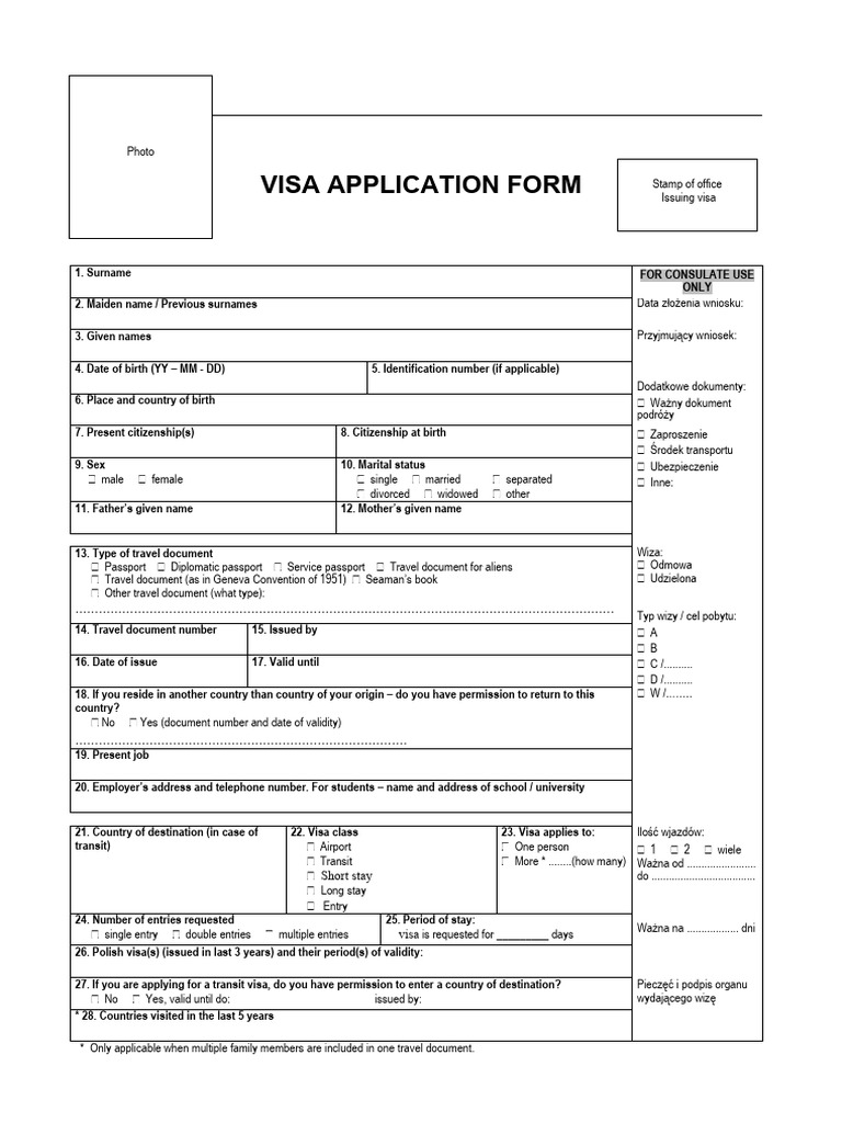 Visa Application Form for Poland | PDF | Travel Visa | Government And Personhood