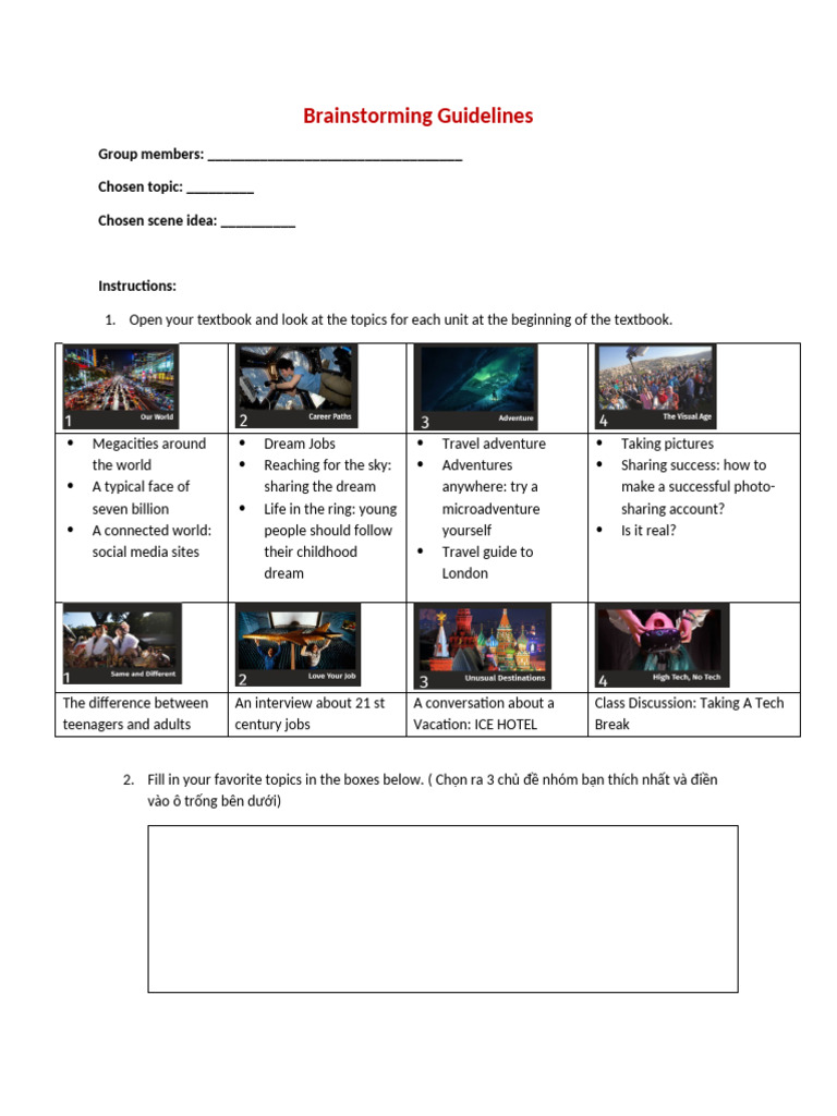 PHASE 1 Brainstorming Guidelines FOR ROLE-PLAY PROJECT - LỚP - NHÓM | PDF