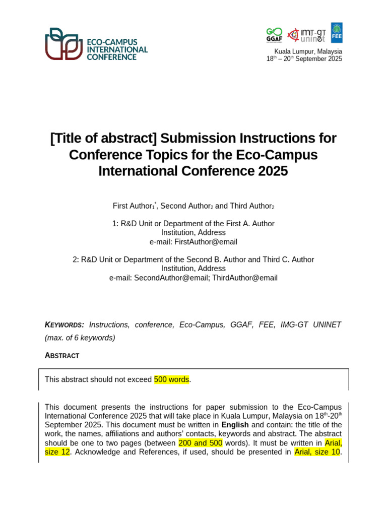 2ECIC Call For Abstract Submission Template 1 | PDF | Sustainability ...