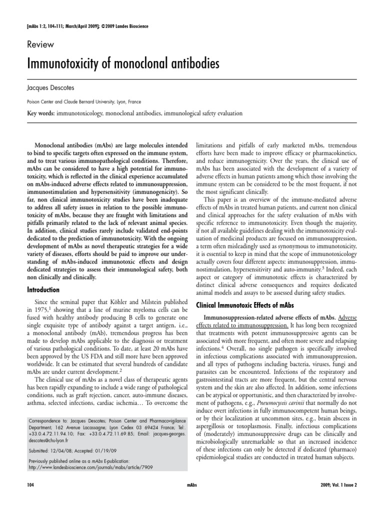 Immunotoxicity of Monoclonal Antibodies | PDF | Monoclonal Antibody ...