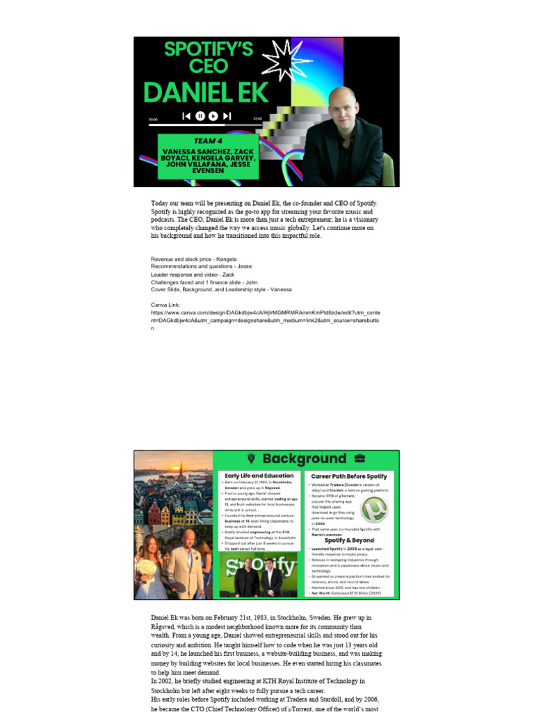 Daniel Ek: Spotify's Visionary Leader | PDF | Spotify | Investing