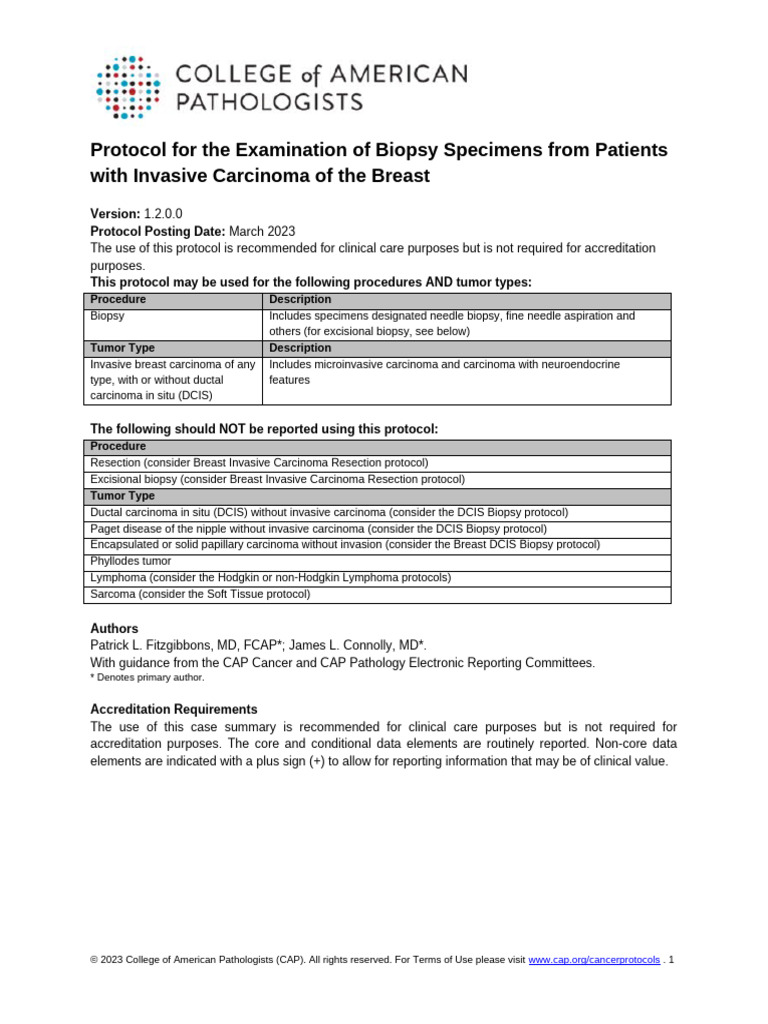 CAP Protocol for Breast Biopsy 2024 | PDF | Biopsy | Carcinoma
