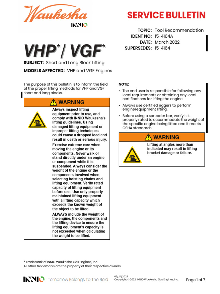 Lifting Guidelines for VHP & VGF Engines | PDF