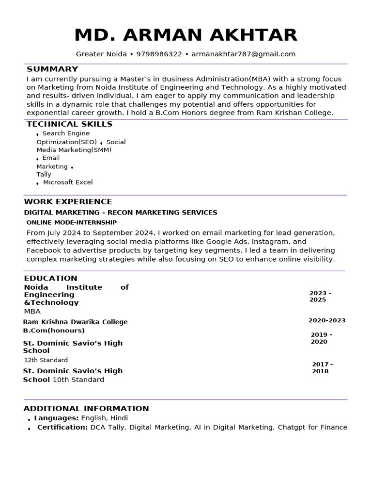 Arman Akhtar Resume | PDF