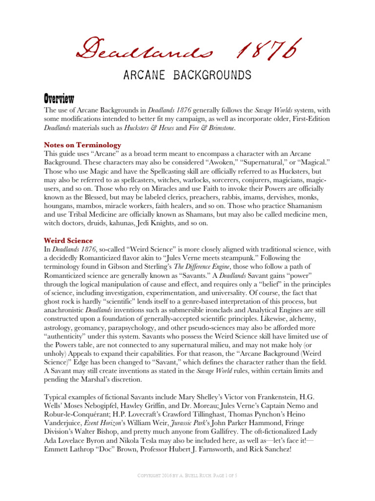Deadlands 1876 Arcane Backgrounds Guide | PDF | Divinity | Supernatural