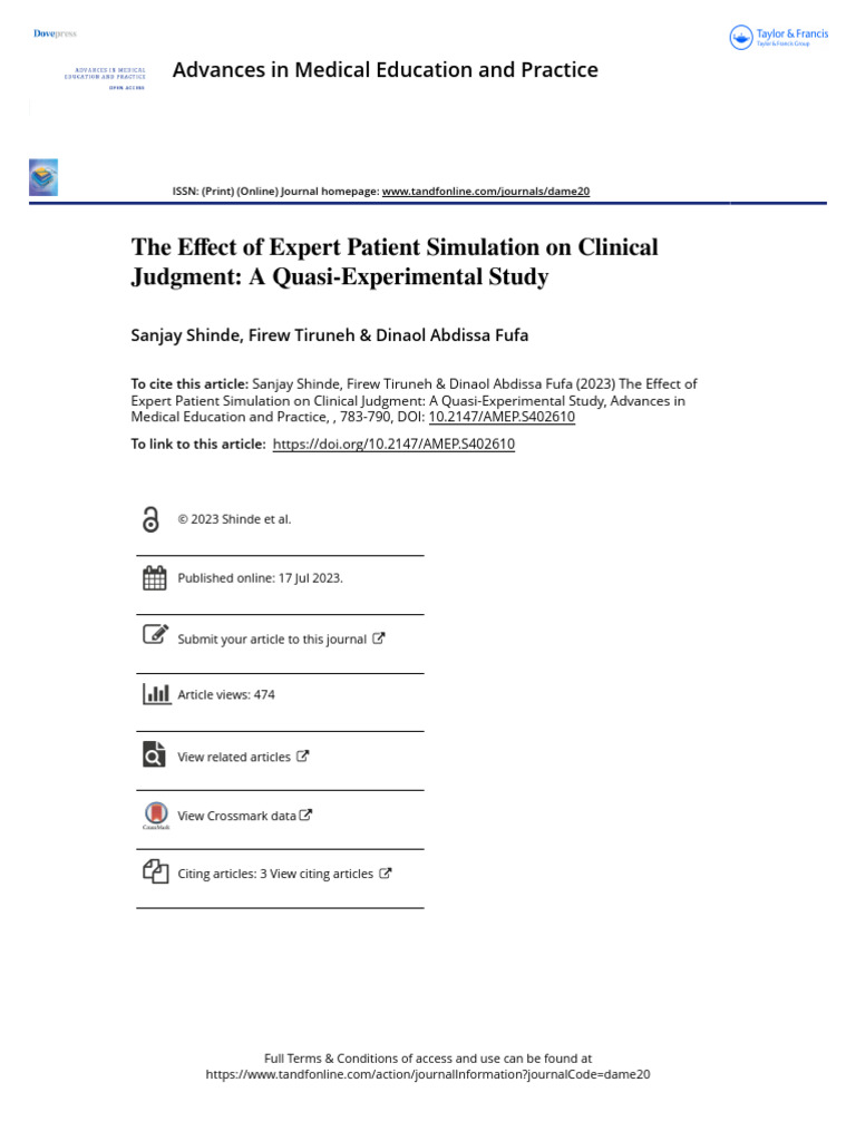 The Effect of Expert Patient Simulation On Clinical Judgment A Quasi ...