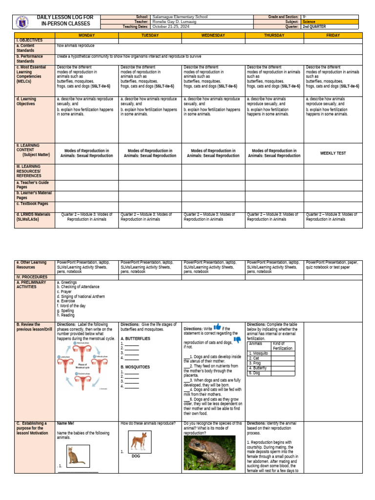 G5 Q2W3 DLL SCIENCE (MELCs) | PDF | Sexual Reproduction | Fertilisation