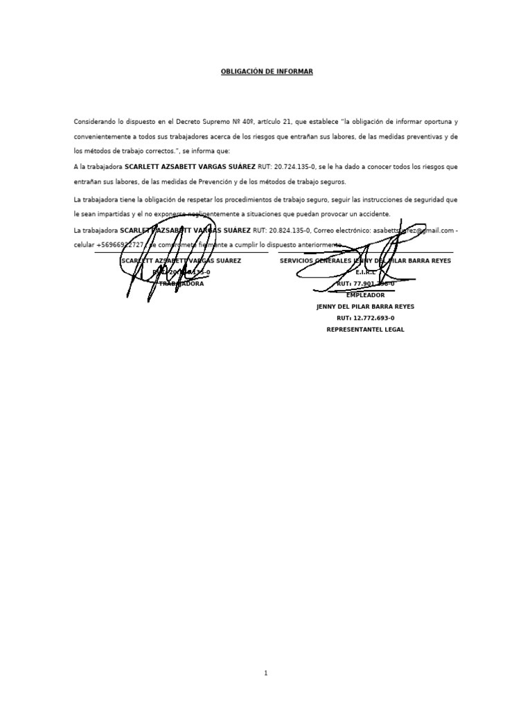 Obligación de Informar Riesgos Laborales | PDF