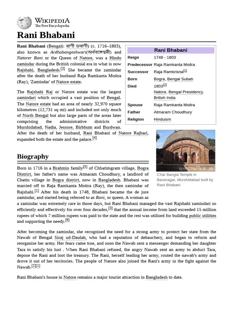 Rani_Bhabani | PDF | Bengal