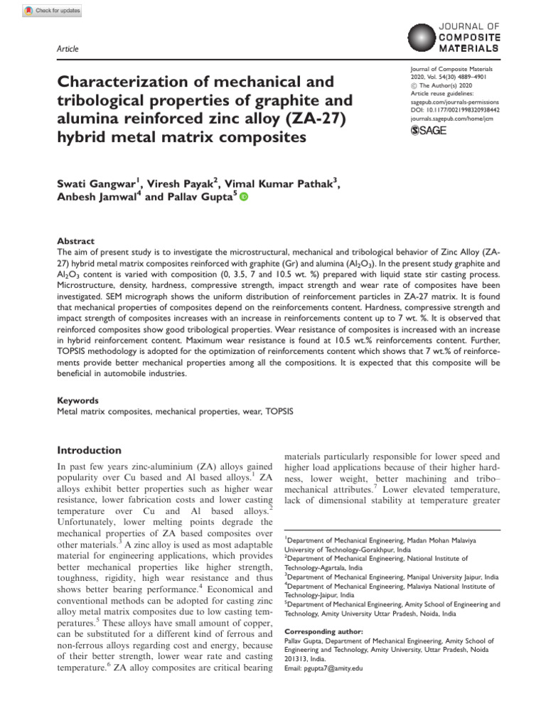 Characterization of Mechanical and Tribological Properties of Graphite and Alumina Reinforced ...