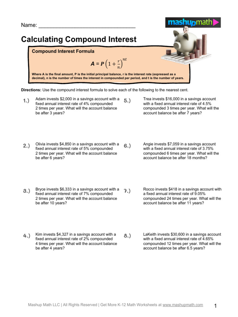 Compound Interest Calculation Worksheet | PDF | Interest | Compound ...
