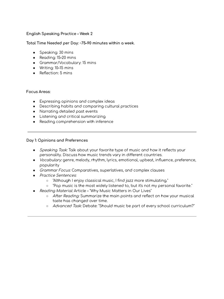 English Speaking Practice - Week 2 | PDF | English Language | Linguistics