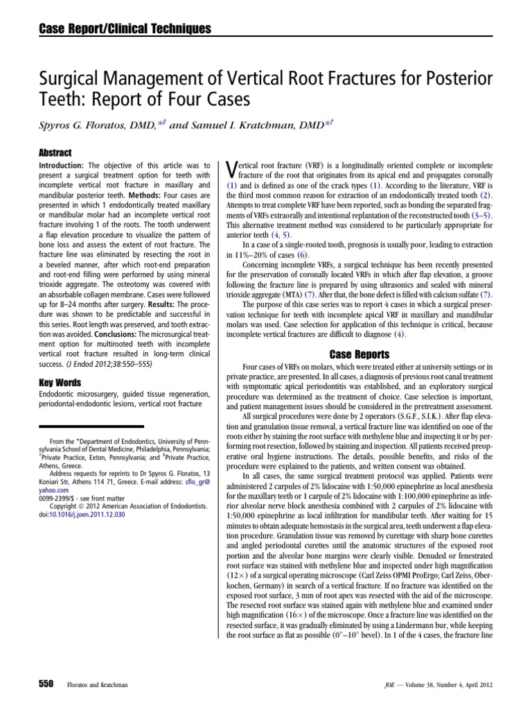 Surgical Management of Vertical Root Fractures For Posterior | PDF ...