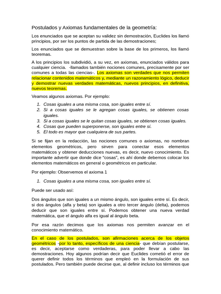 Axiomas y postulados en geometría | PDF | Axioma | Geometría