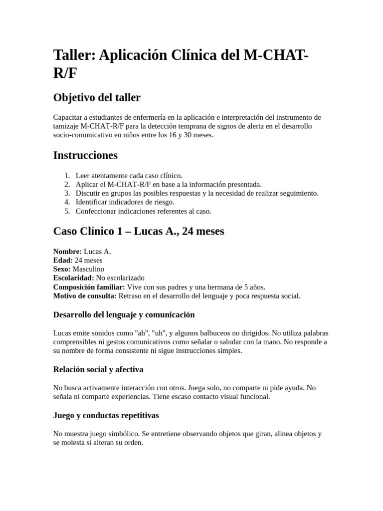 Taller Aplicación M-Chat | PDF | Aquisición de idioma | Comportamiento