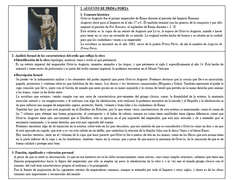 Análisis de Augusto de Prima Porta | PDF