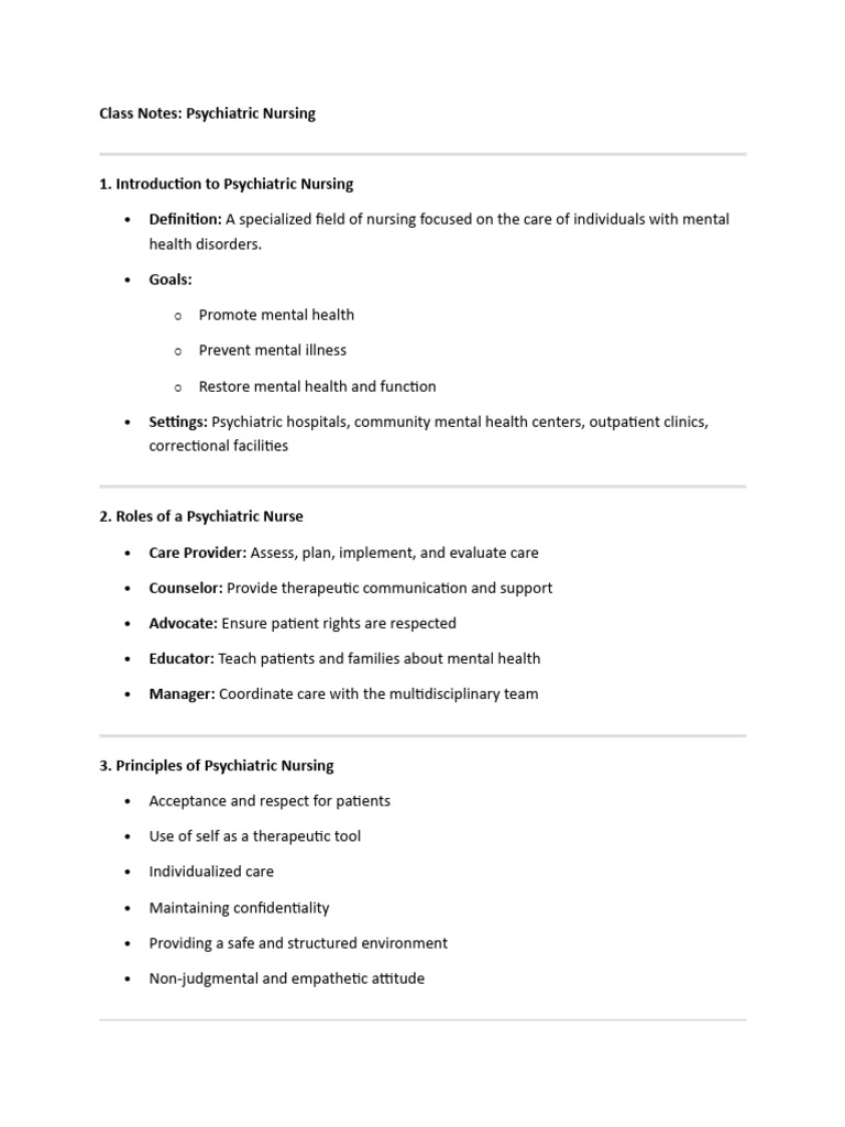 Overview of Psychiatric Nursing Principles | PDF | Mental Disorder ...
