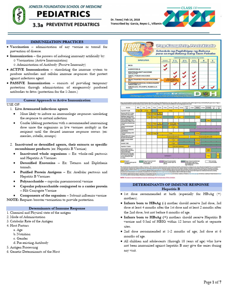 Pedia 3.3a Preventive Pediatrics | PDF | Vaccines | Diseases And Disorders