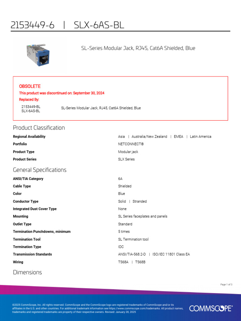 Jack RJ-45 Cat 6a - 2153449 - Commscope | PDF | Electrical Components ...